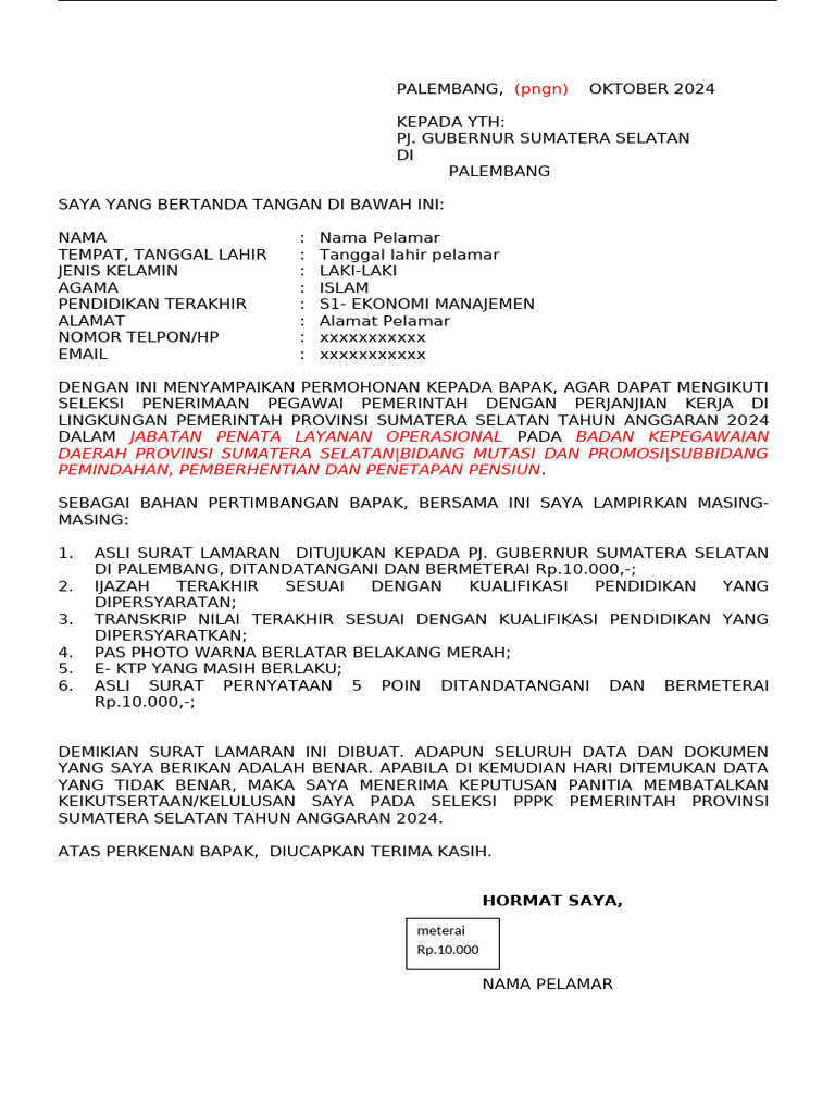 CONTOH ISIAN FORMAT PPPK Baru | PDF