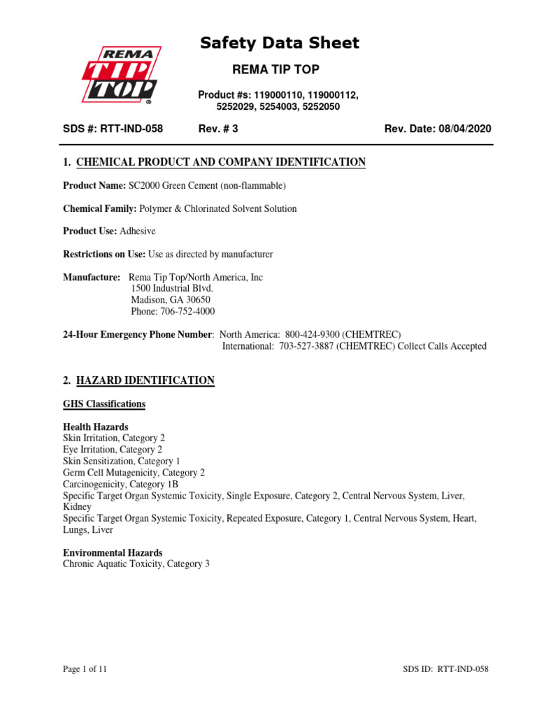 REMA TIP TOP SC2000 Safety Data Sheet | PDF | Personal Protective ...