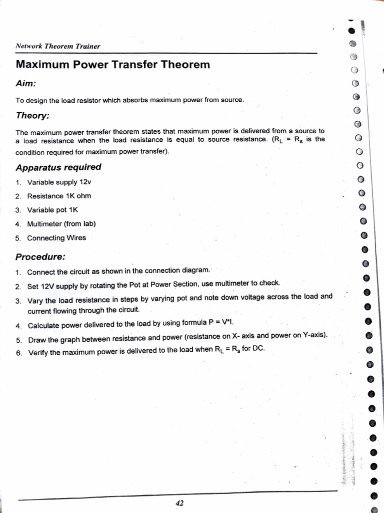 Maximum Power Transfer Fee Experiment | PDF | Electrical Resistance And Conductance | Computer ...