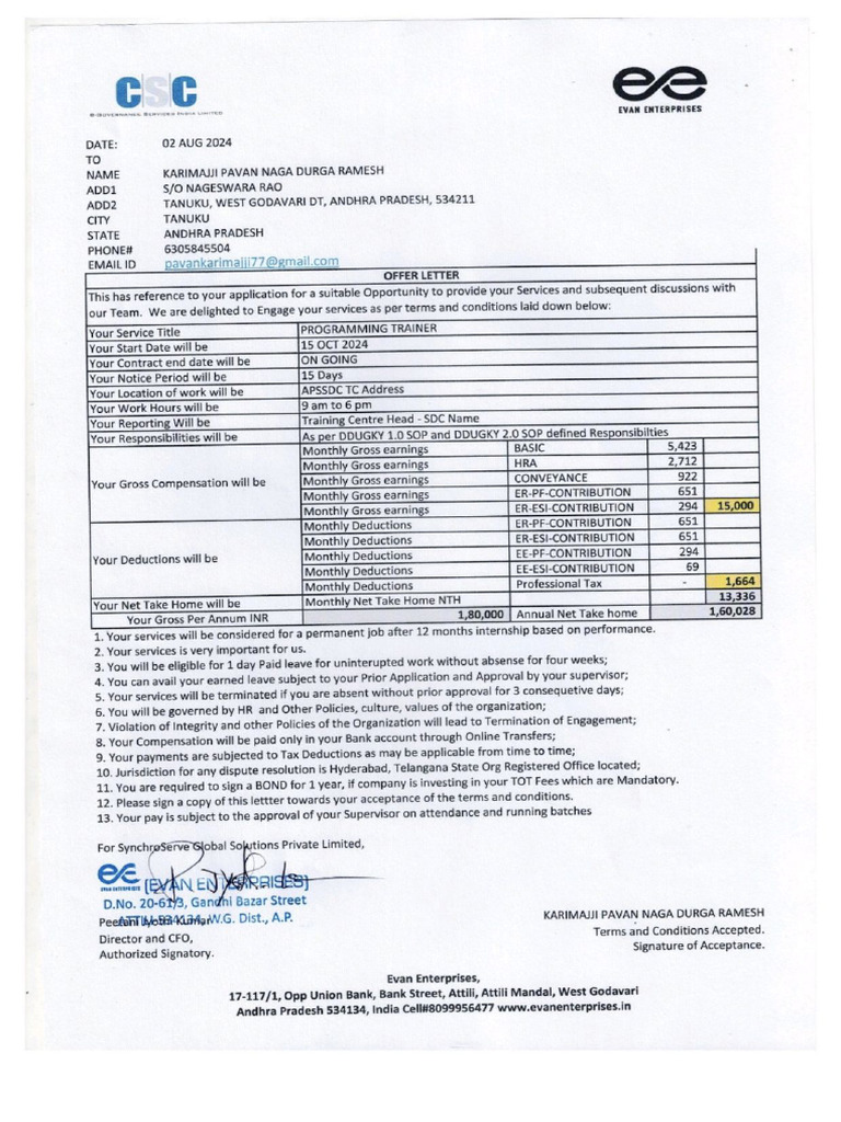 EVAN - Job Drive Offer Letter | PDF