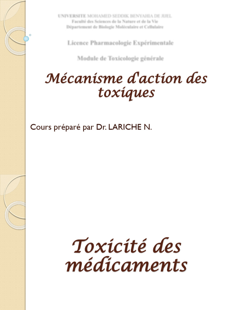 Chapitre 04 Mécanisme Daction Des Toxiques-Converti | PDF | Neuroleptique | Plomb