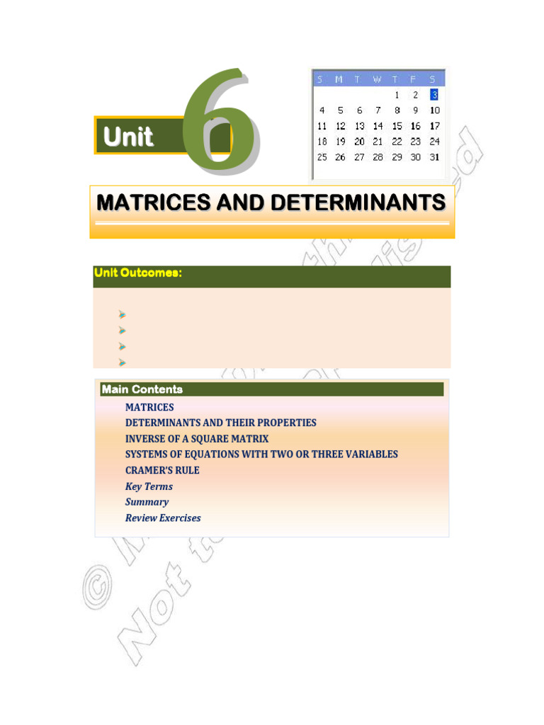 11 Unit6 | PDF | Matrix (Mathematics) | Determinant