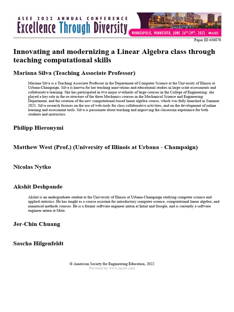 Innovating and Modernizing A Linear Algebra Class Through Teaching ...