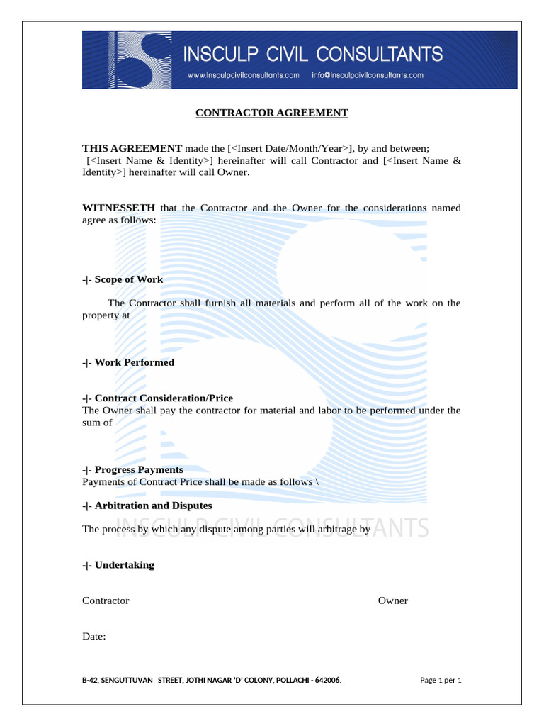 Work Aggrement Formate | PDF