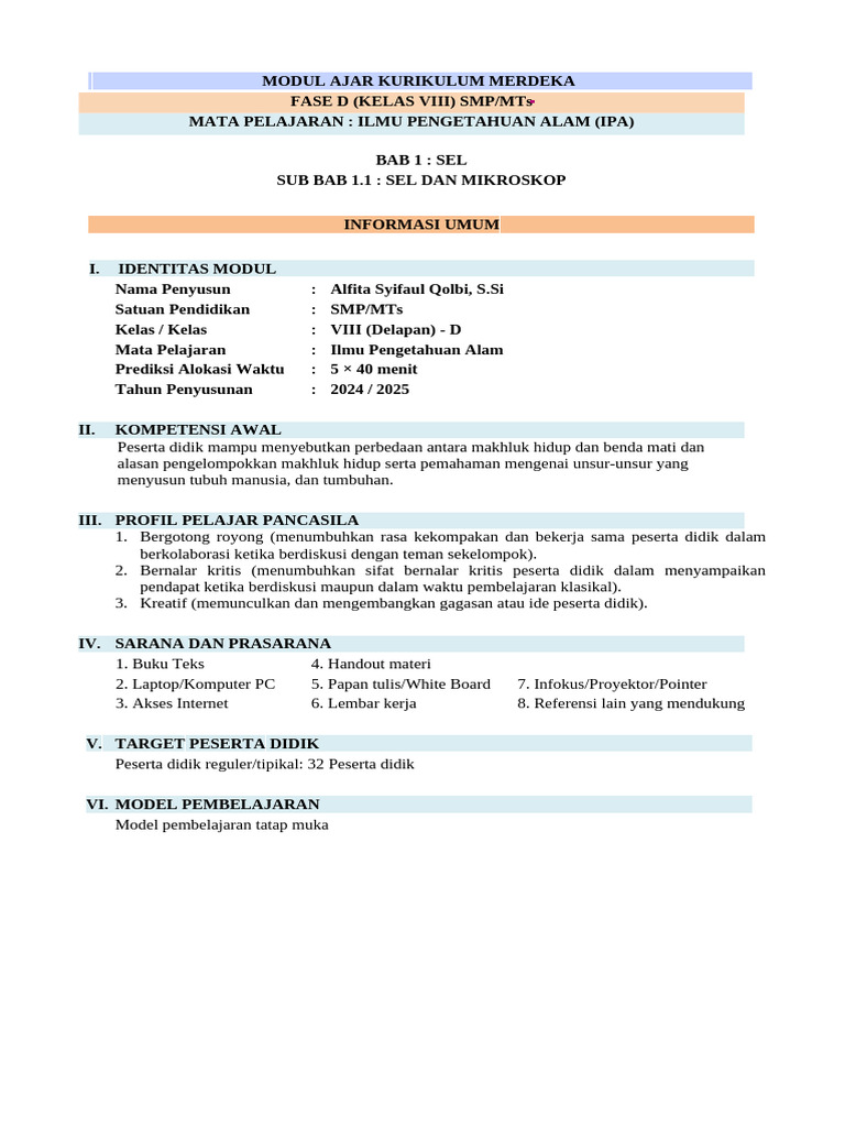Modul IPA 8 - Bab 1 | PDF