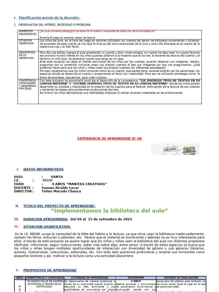 EXPERIENCIA DE APRENDIZAJE BIBLIOTECA SETIEMBRE | PDF | Comunicación no verbal | Aprendizaje