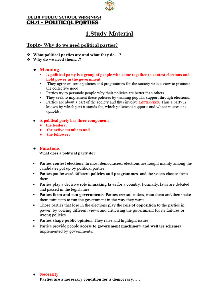 Political Parties: Importance and Structure | PDF | Bharatiya Janata ...