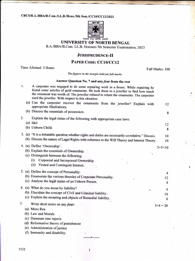 Ba-Bba-Bcom Ll.b-V-Jurisprudence | PDF