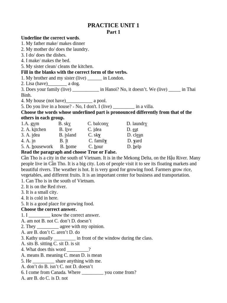 PRACTICE UNIT 1 T.anh 6 | PDF | Language Arts & Discipline | Foreign Language Studies