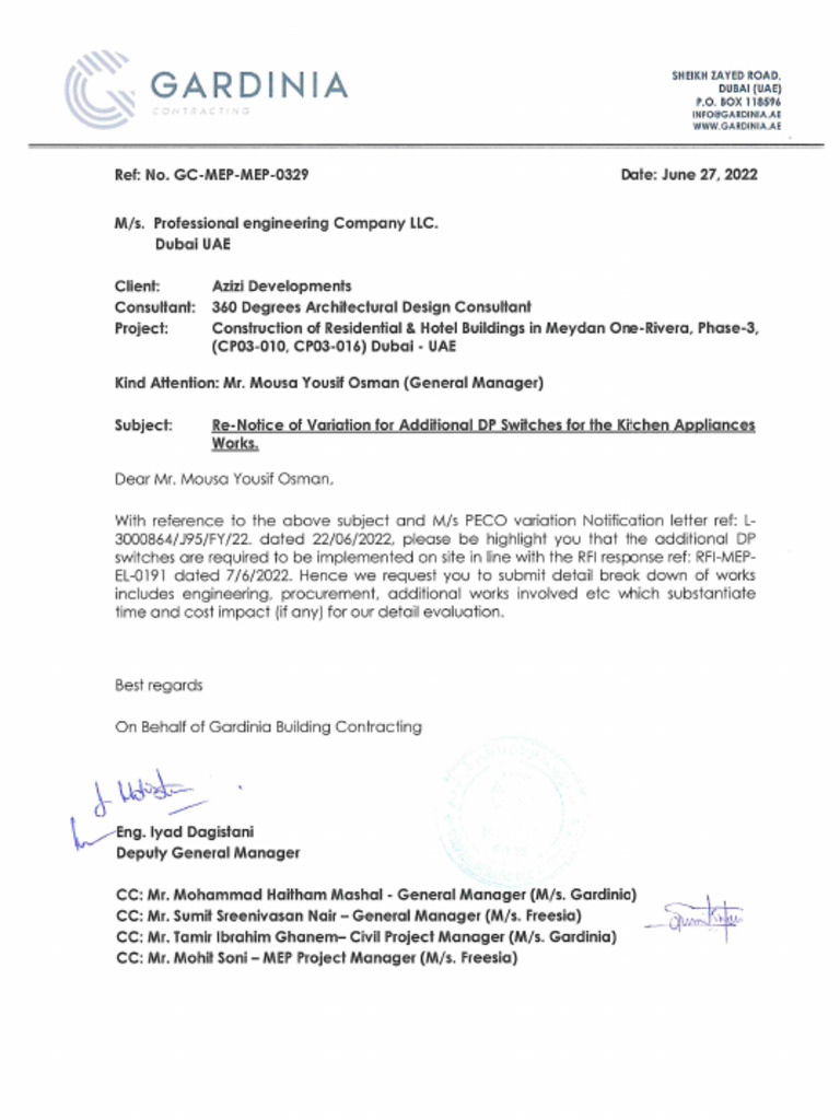 GC-MEP-MEP-0329-RE-NOTICE OF VARATION FOR ADDITIONAL DP SWITCHES FOR ...