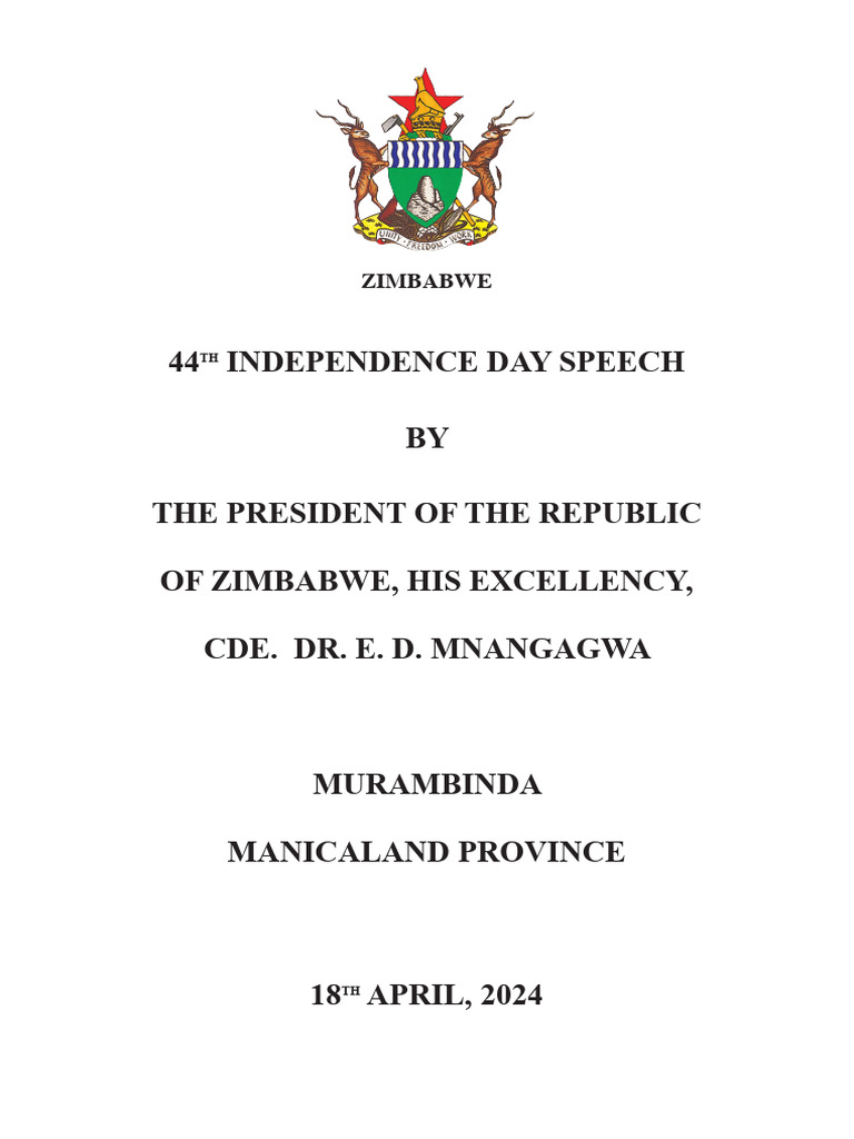 44TH Independence Speech 2024 Final | PDF | Zimbabwe | Infrastructure