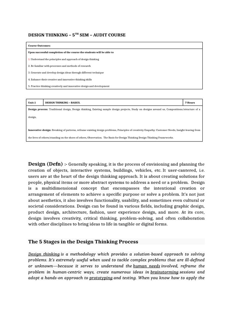 CONSOLIDATED COPY OF NOTES ON DESIGN THINKING | PDF | Design Thinking ...