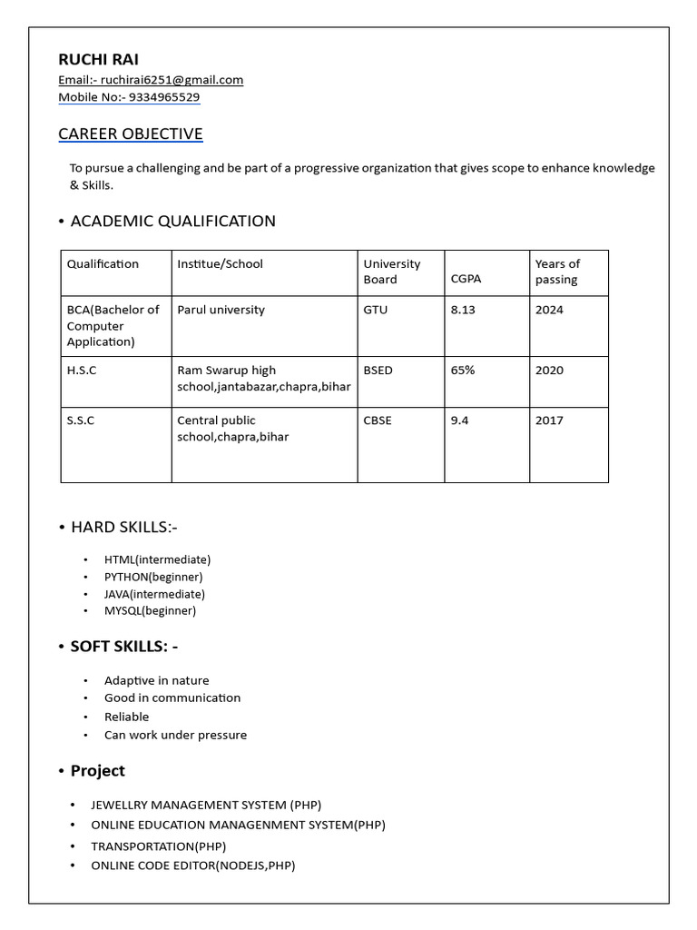 Ruchi Rai - BCA Graduate Resume | PDF