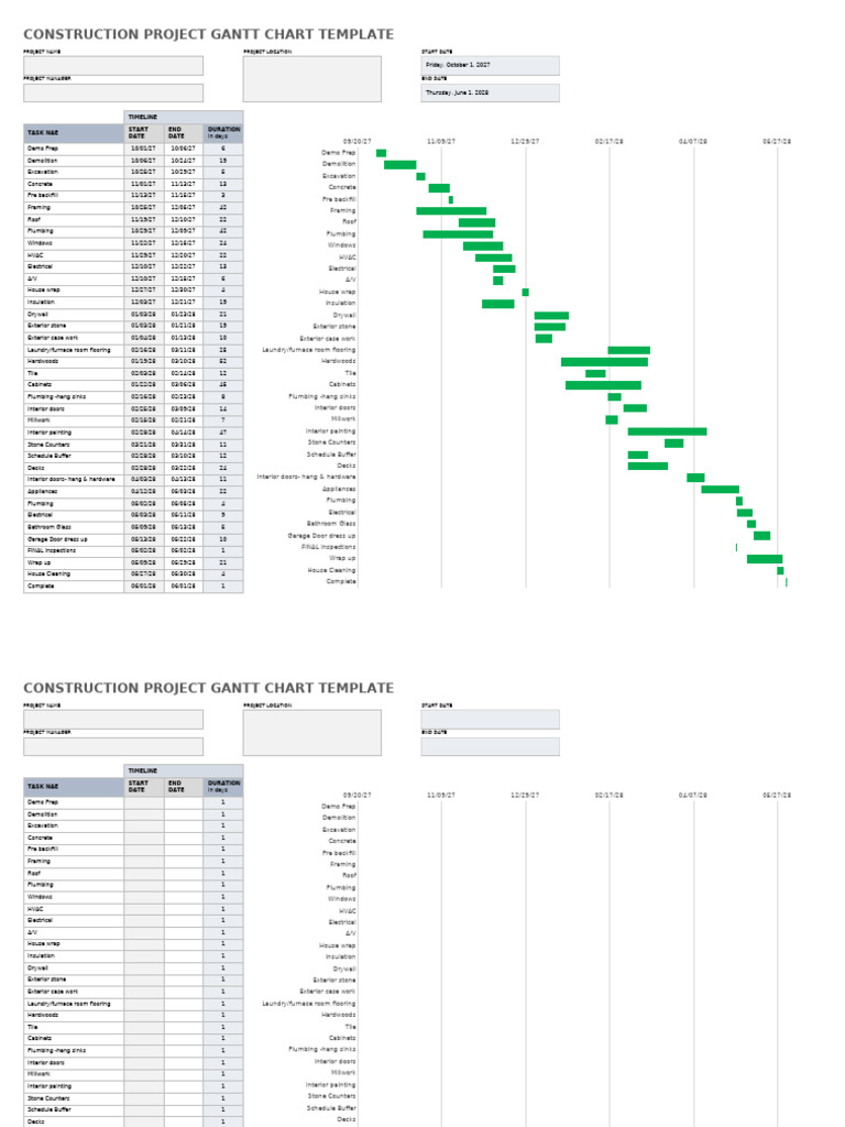 IC Construction Project Gantt Chart 11422 | PDF | Door | Flooring