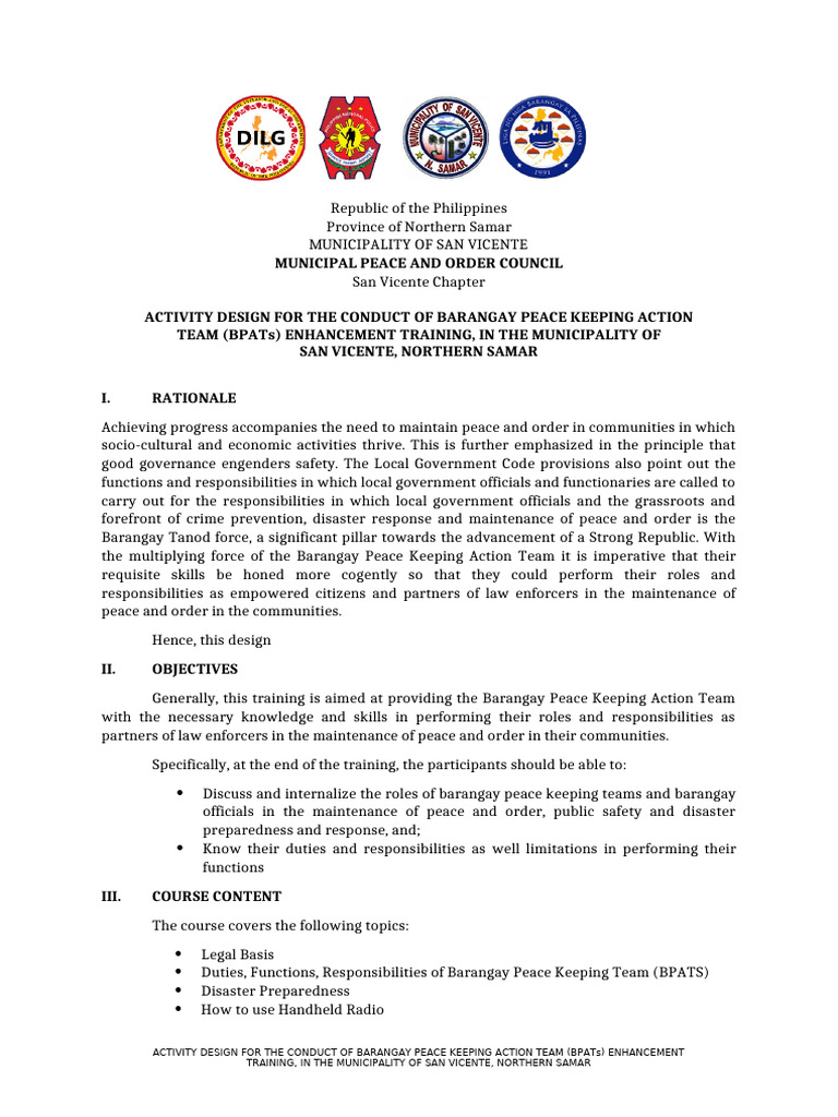 ACTIVITY DESIGN BPATS Per Barangay | PDF | Government
