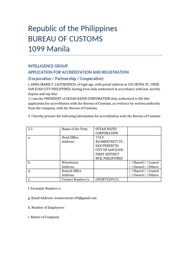 Bureau of Customs Application | PDF
