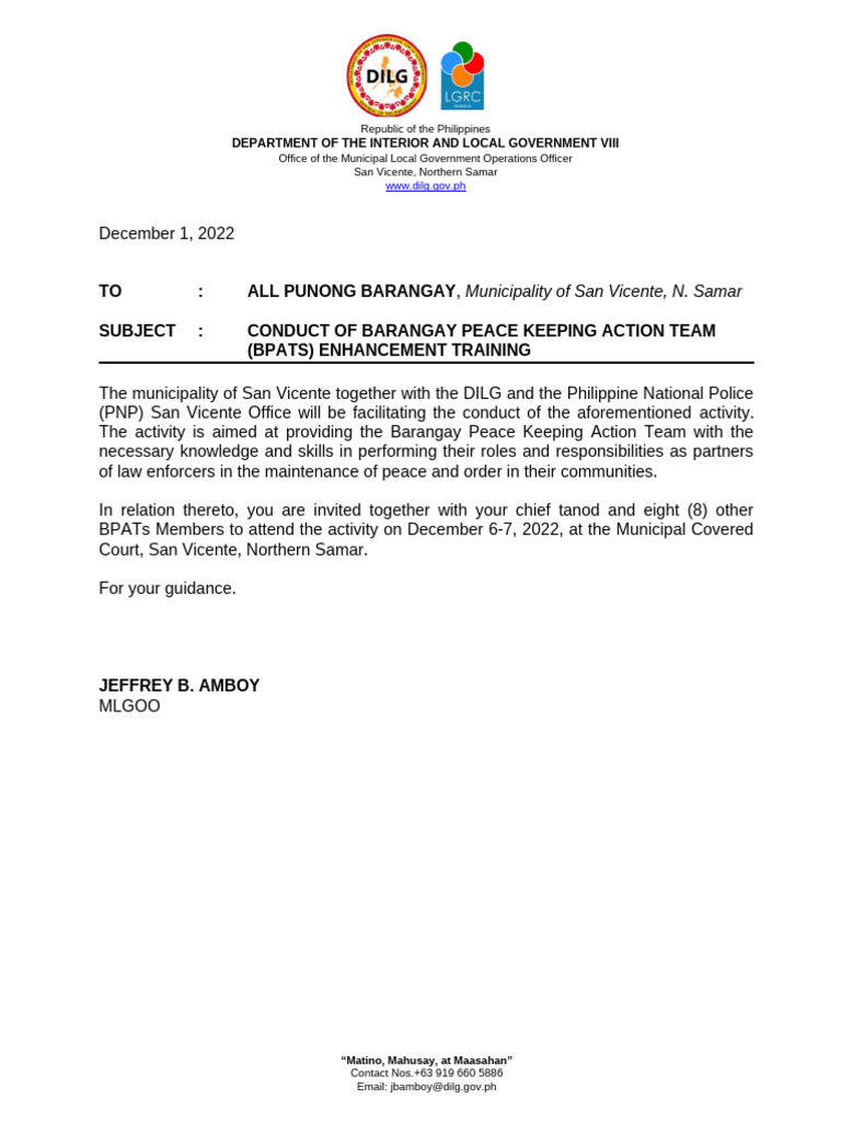 Letter Invitation BPATS | PDF | Social Science