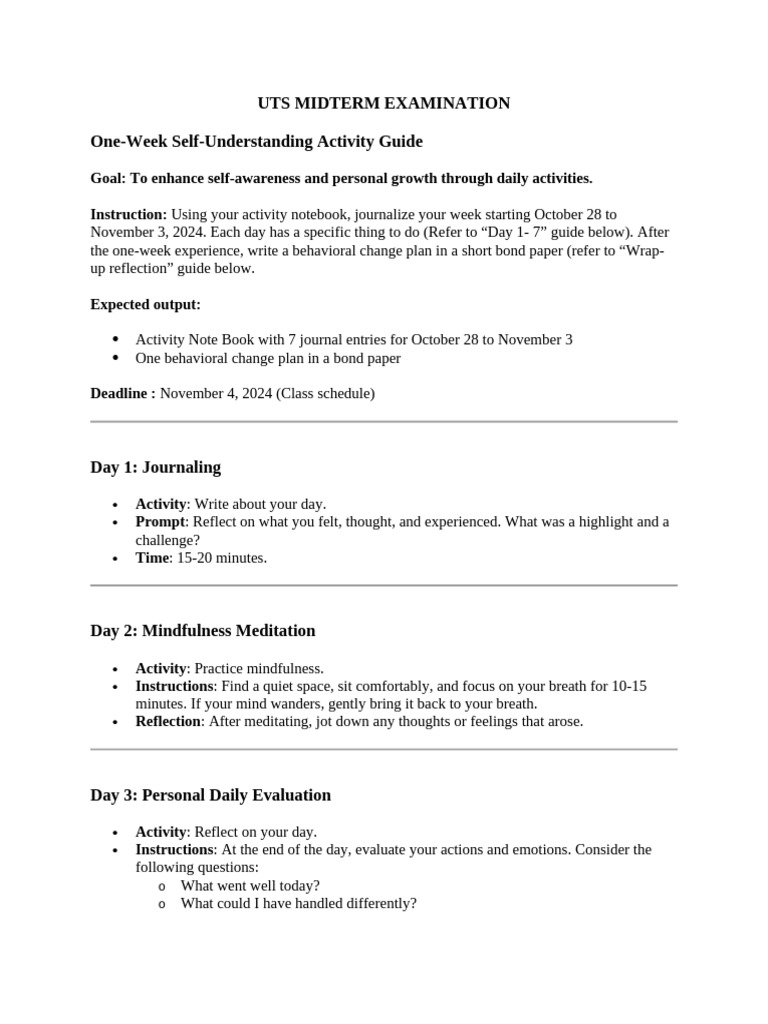 Uts Midterm Examination Behavioral Change Plan | PDF | Mindfulness | Meditation