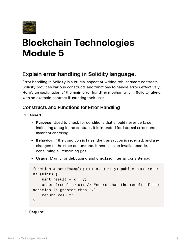 Error Handling in Solidity Explained | PDF | Bitcoin | Software Engineering