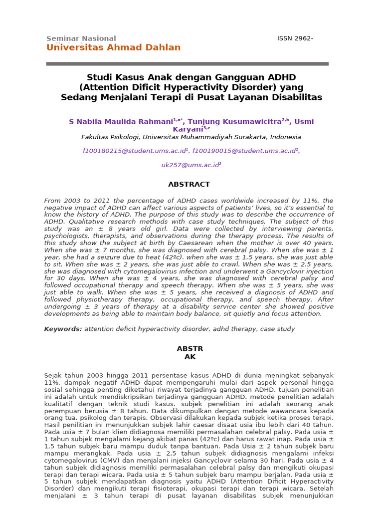 Studi Kasus Anak Dengan Gangguan ADHD (Attention Dificit Hyperactivity ...