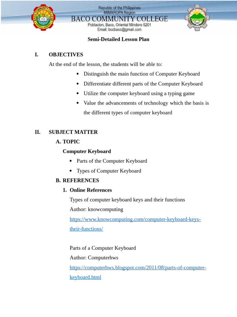 Activity 2 Semi Detailed Lesson Plan | PDF | Computer Keyboard | Input/Output