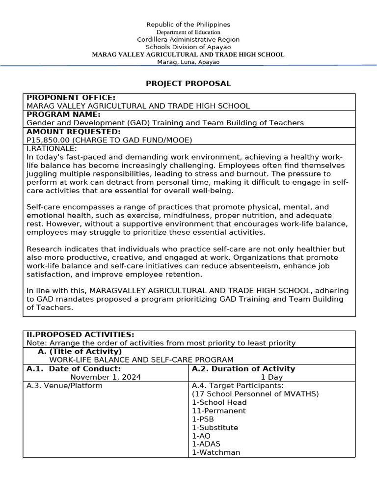 GAD Training & Team Building Proposal | PDF | Mental Health | Occupational Burnout