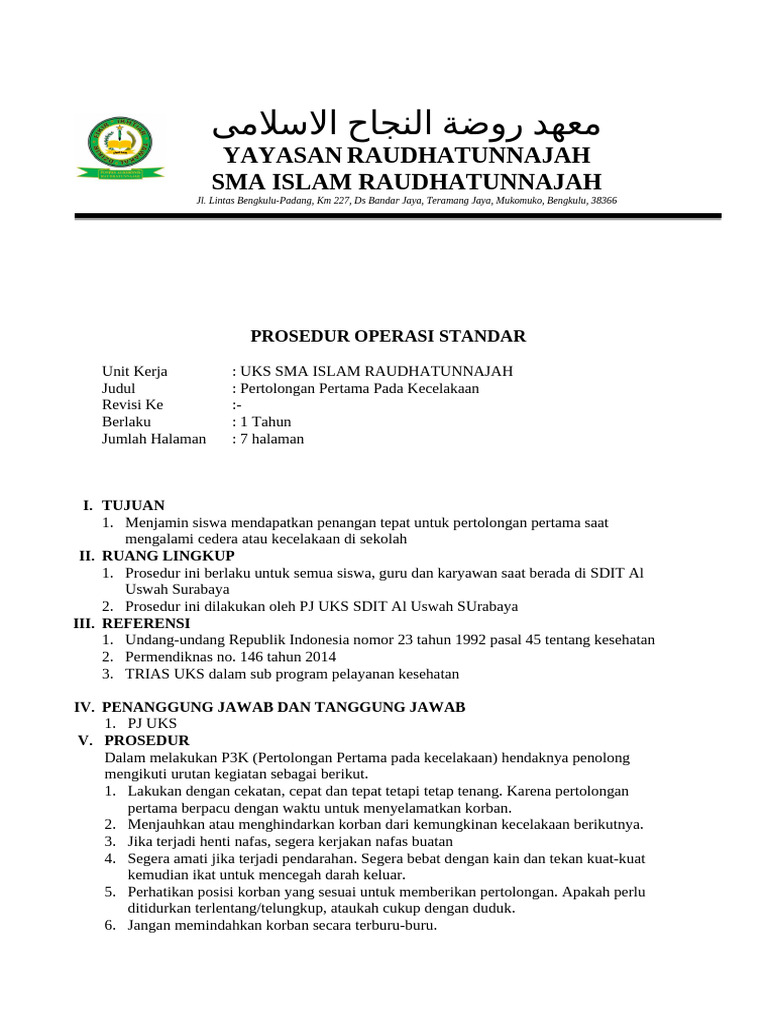 Prosedur P3K di SMA Raudhatunnajah | PDF