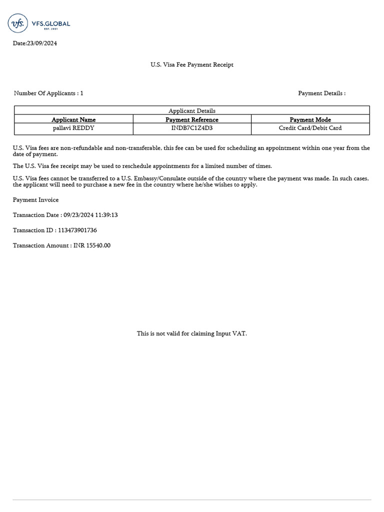 Visa Fee Receipt | PDF