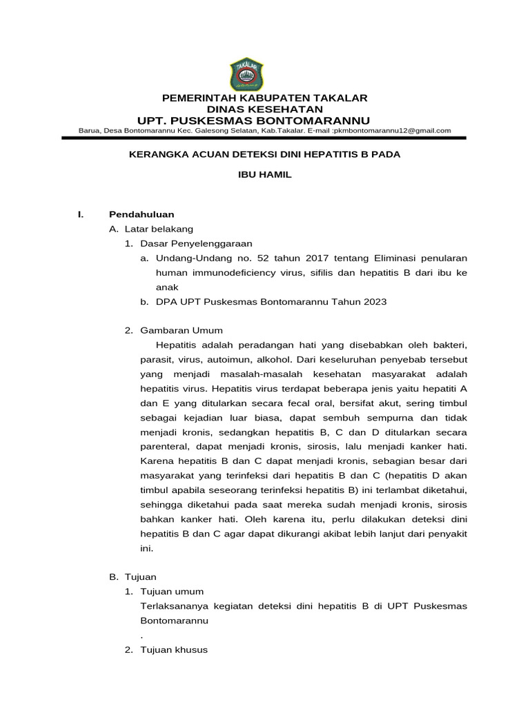 Kerangka Acuan Deteksi Dini Hepatitis b 2023 | PDF Kerangka Acuan Deteksi Dini Hepatitis b 2023 | PDF