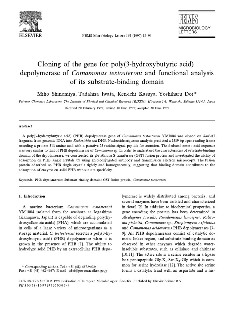 Cloning of The Gene For Poly (3-Hydroxybutyric Acid) Depolymerase of ...