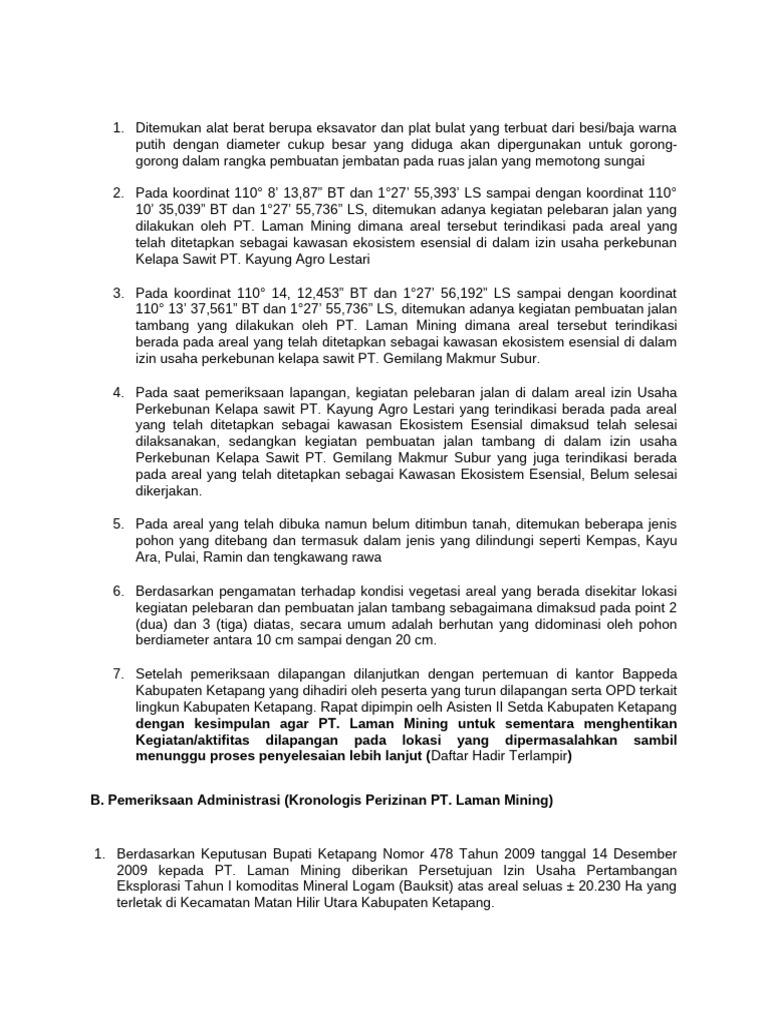 Aktivitas PT. Laman Mining di Ketapang | PDF | Sains & Matematika
