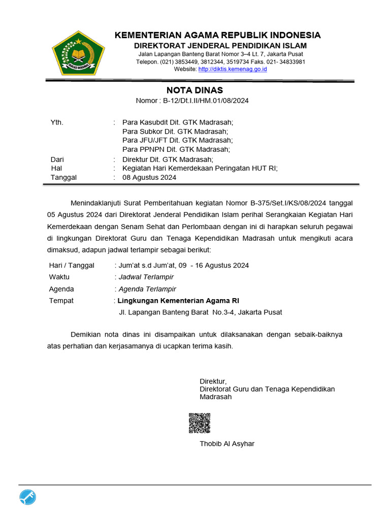 Nota Dinas Peringatan HUT RI - Tte | PDF