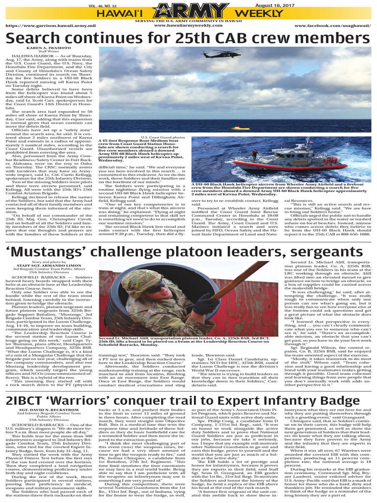 Search Continues For 25th CAB Crew Members: Mustangs' Challenge Platoon ...