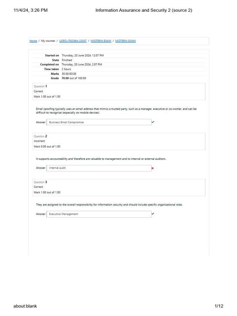 Information Assurance Midterm Exam Results | PDF | Security | Computer ...