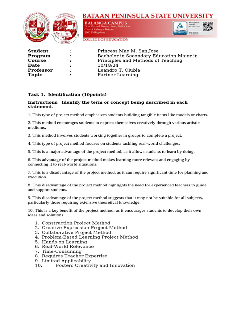 Project Method | PDF | Learning | Cognition