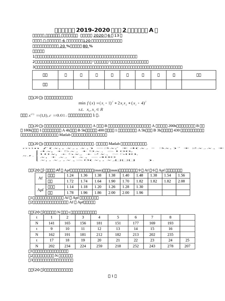 2020 Math Model Buildup Exam | PDF