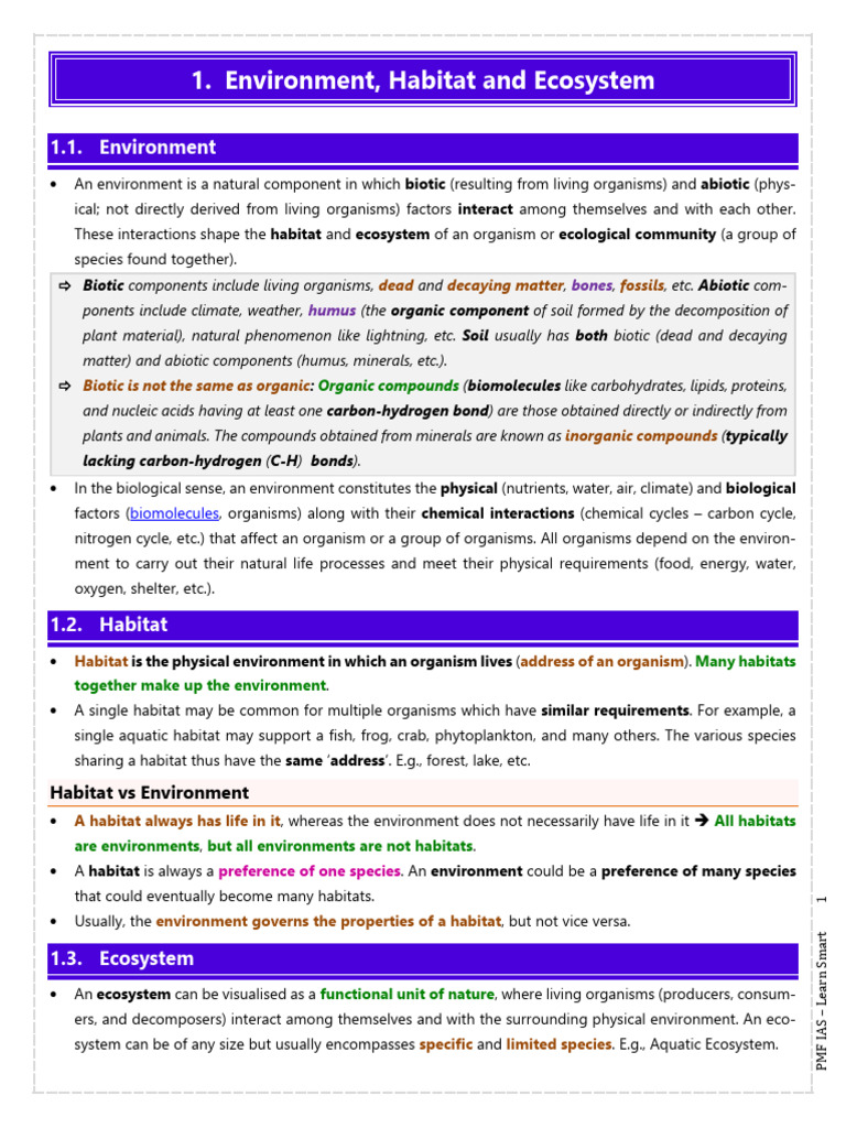 1. Environment Habitat and Ecosystem | PDF | Ecosystem | Rainforest