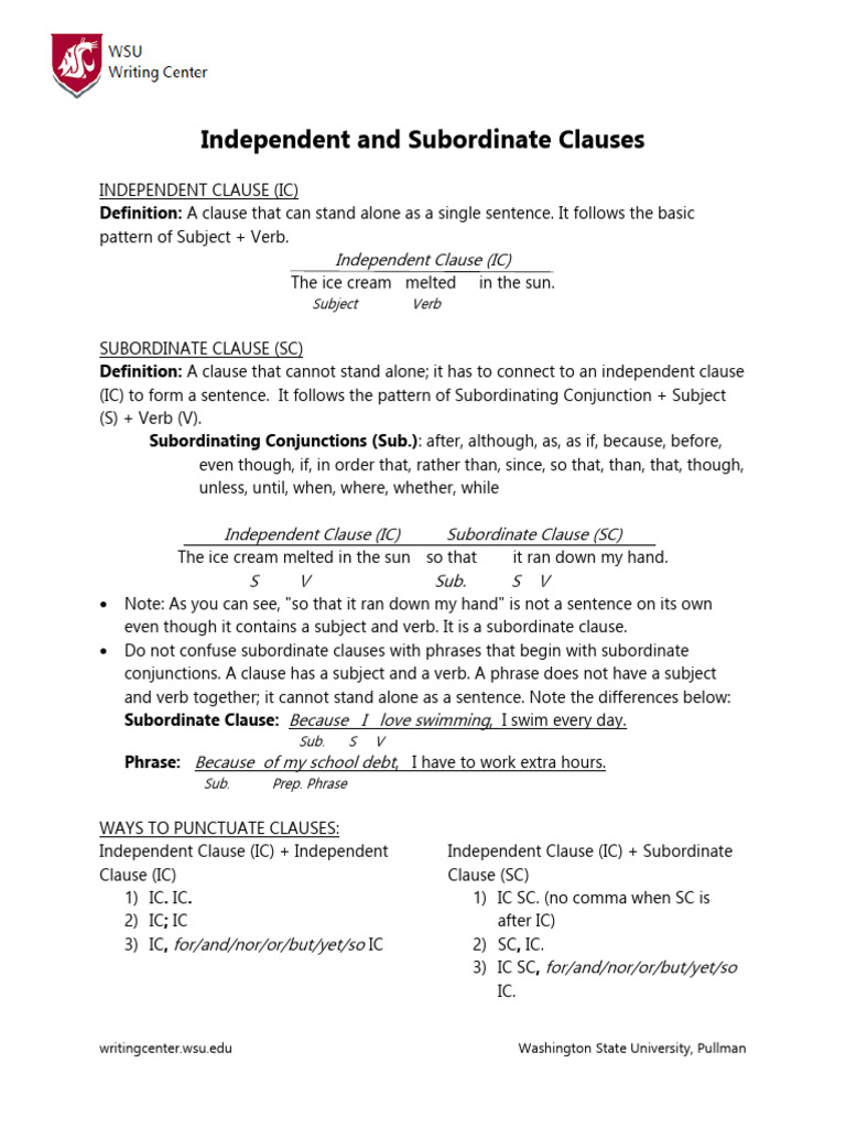 Independent and Subordinate Clauses | PDF