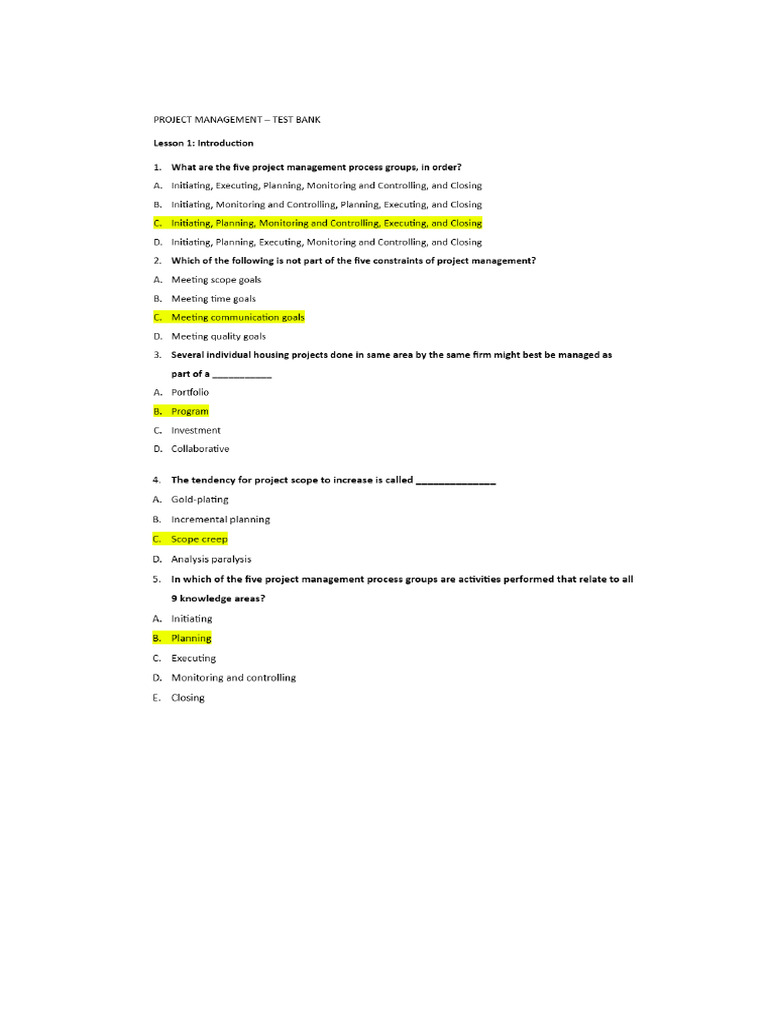 Project Management Test Bank | PDF
