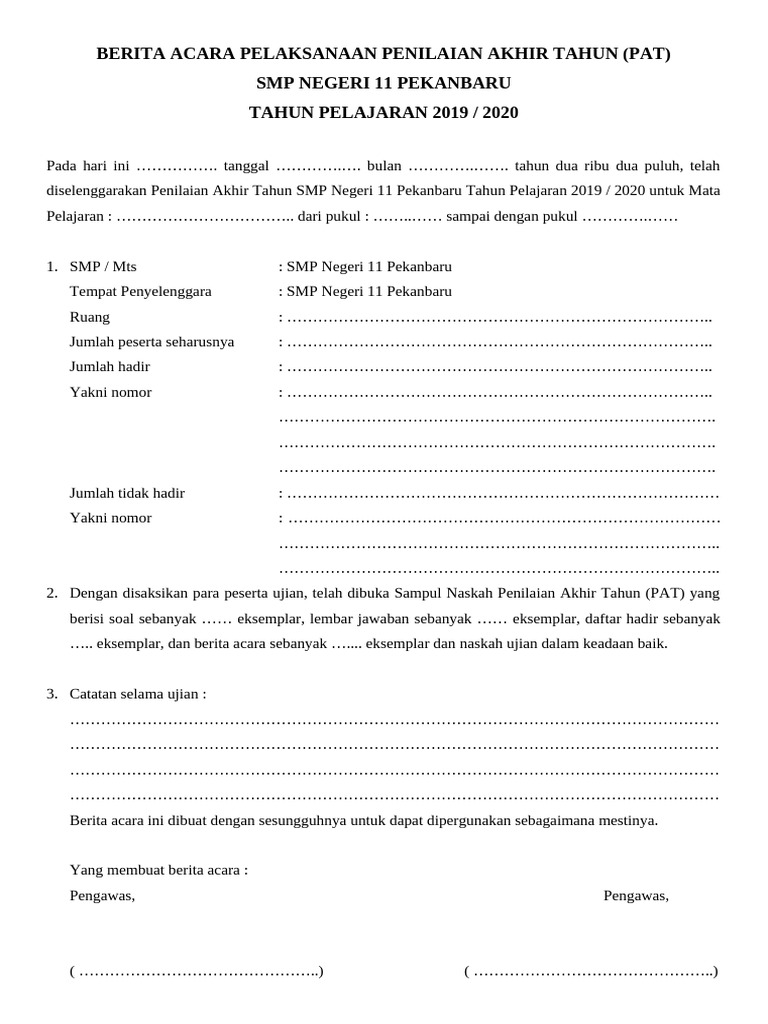 Berita Acara Pelaksanaan Pat | PDF