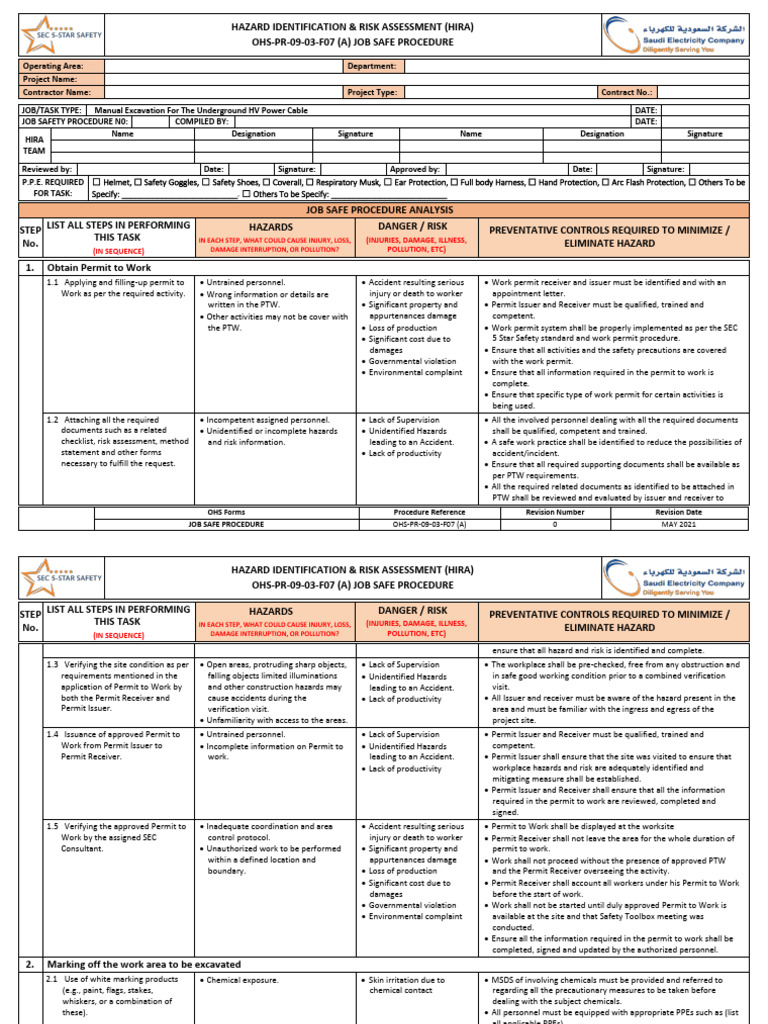 SS JSP No.50 Manual Excavation | PDF | Occupational Safety And Health ...