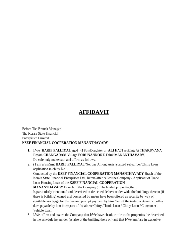 AFFIDAVIT LOAN | PDF | Private Law | Civil Law (Common Law)