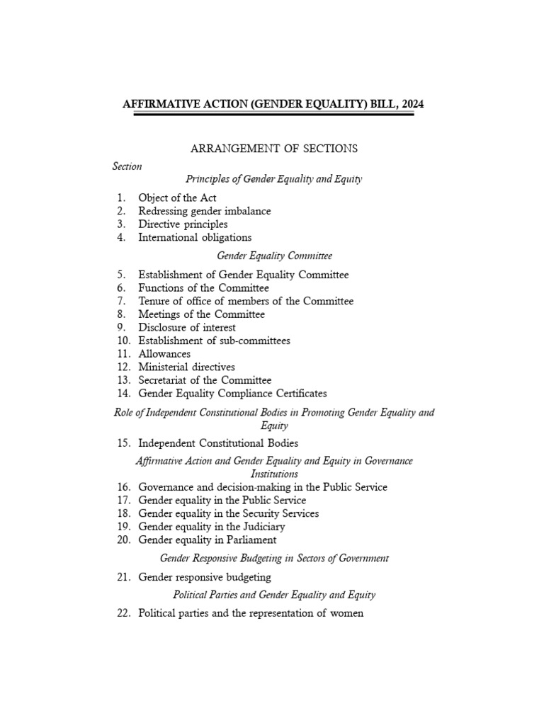 Affirmative Action (Gender Equality) Bill, 2024 | PDF | Affirmative ...