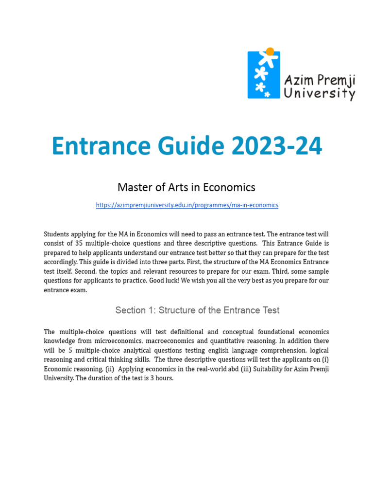 MA Economics Entrance Test Guide 2023-24 | PDF | Supply And Demand ...