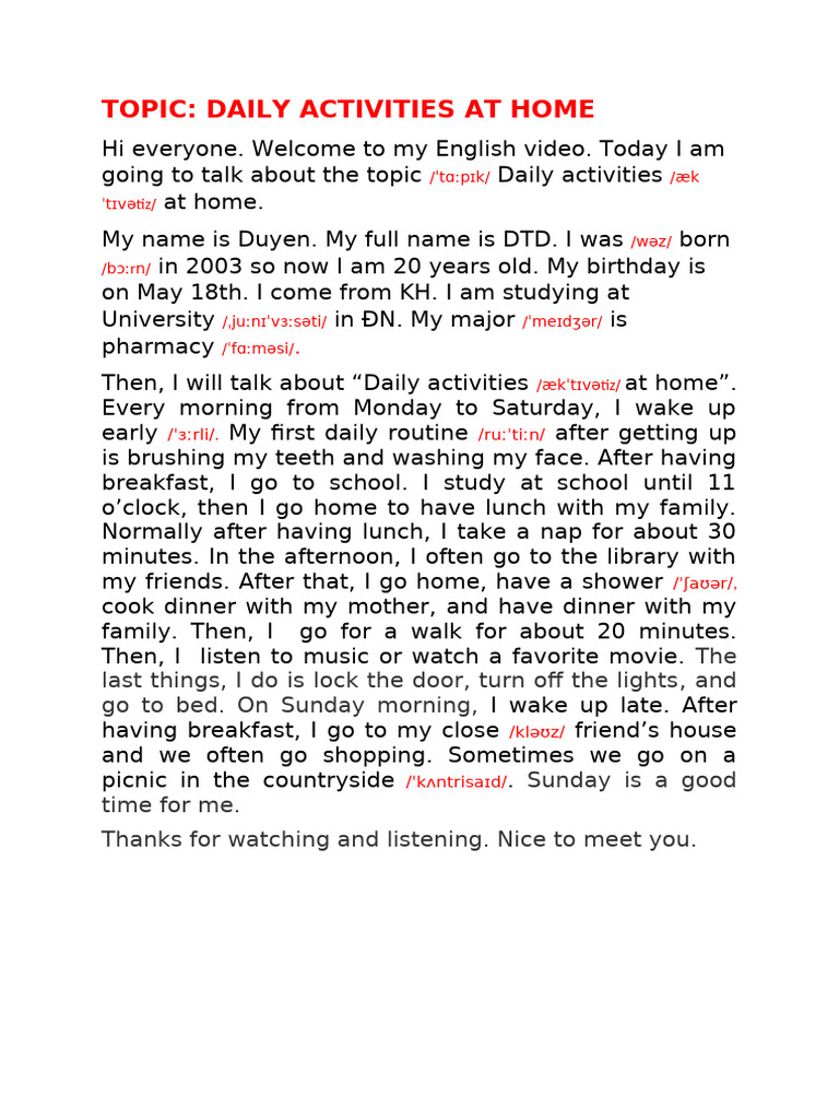 Daily Activities | PDF