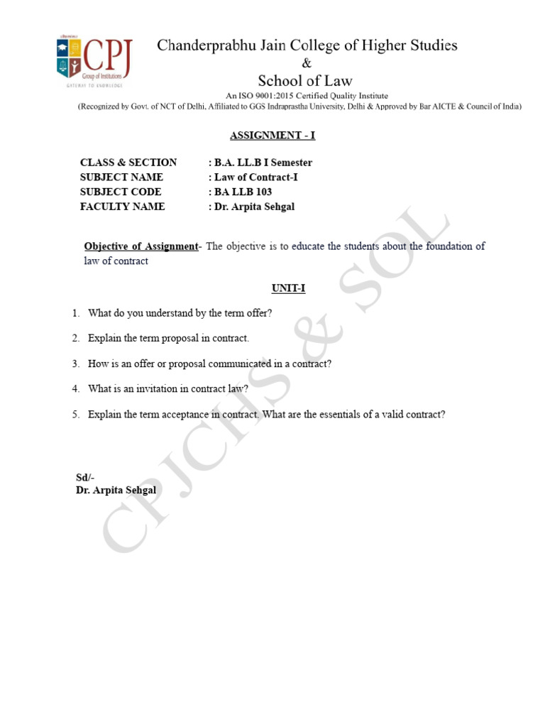 LLB 103 Unit-1 Assignment | PDF | Career & Growth