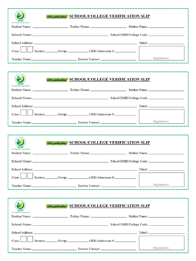 BISP-School College Verification Slip PDF - TOAZ - INFO | PDF
