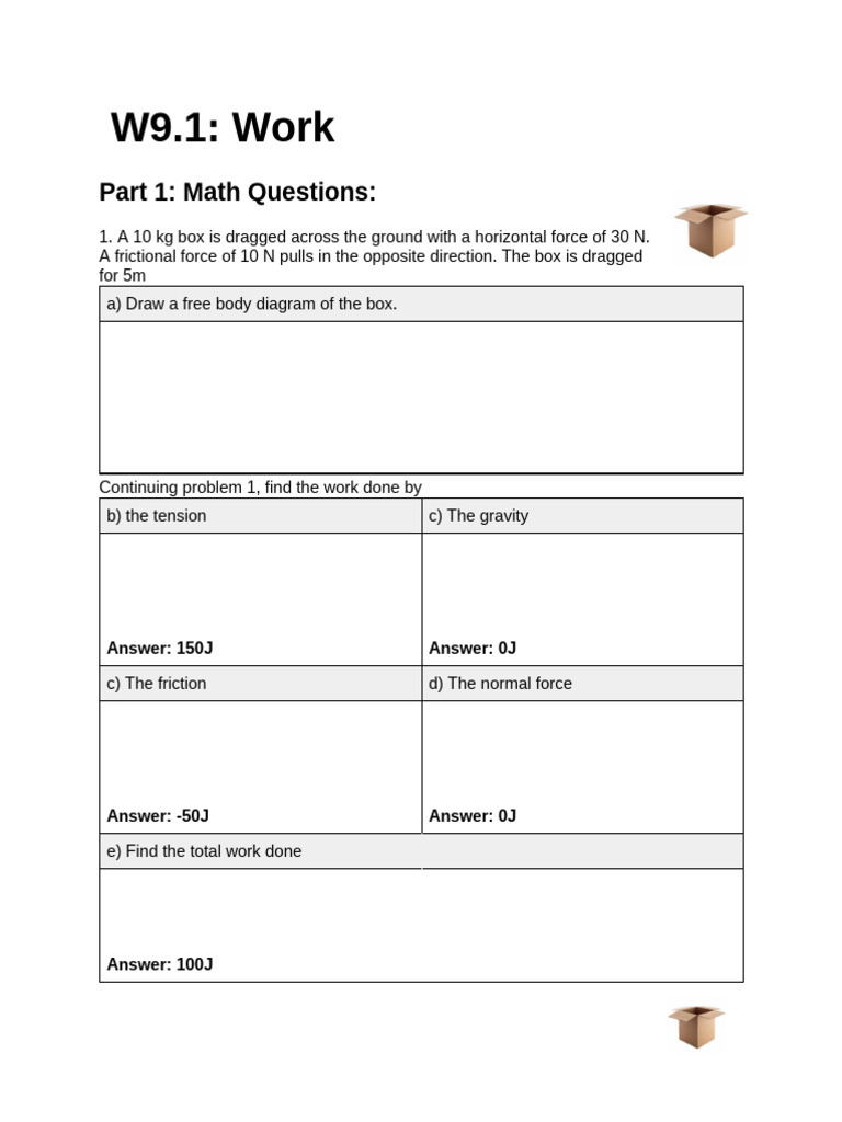 Work and Energy Worksheet | PDF | Force | Motion (Physics)