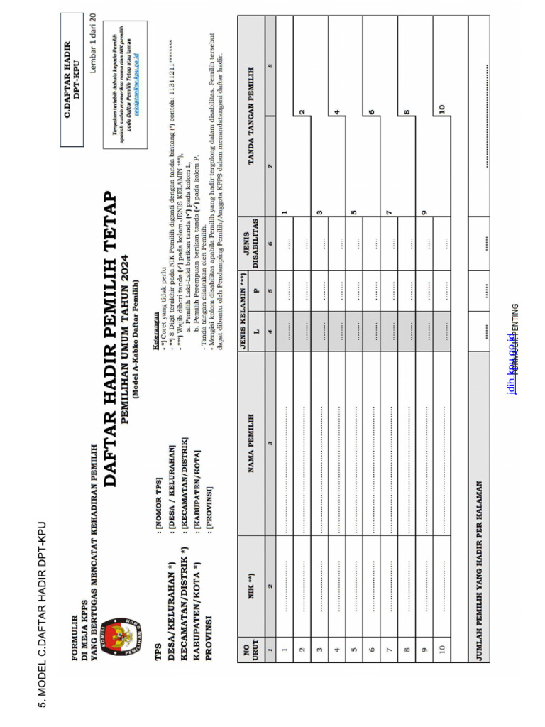 Model C.daftar Hadir Dpt-Kpu | PDF