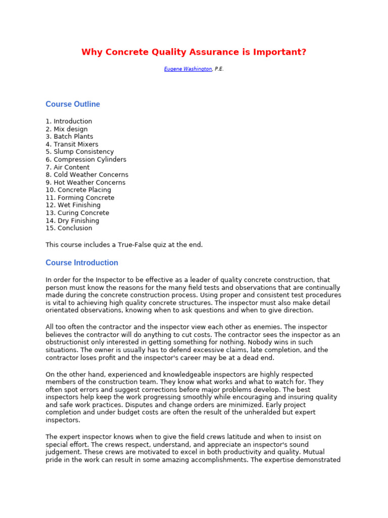 Why Concrete Quality Assurance Is Important Pdf Concrete Materials